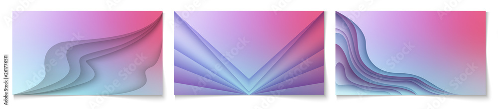 Set of horizontal abstract background with 3D paper layers effect ...