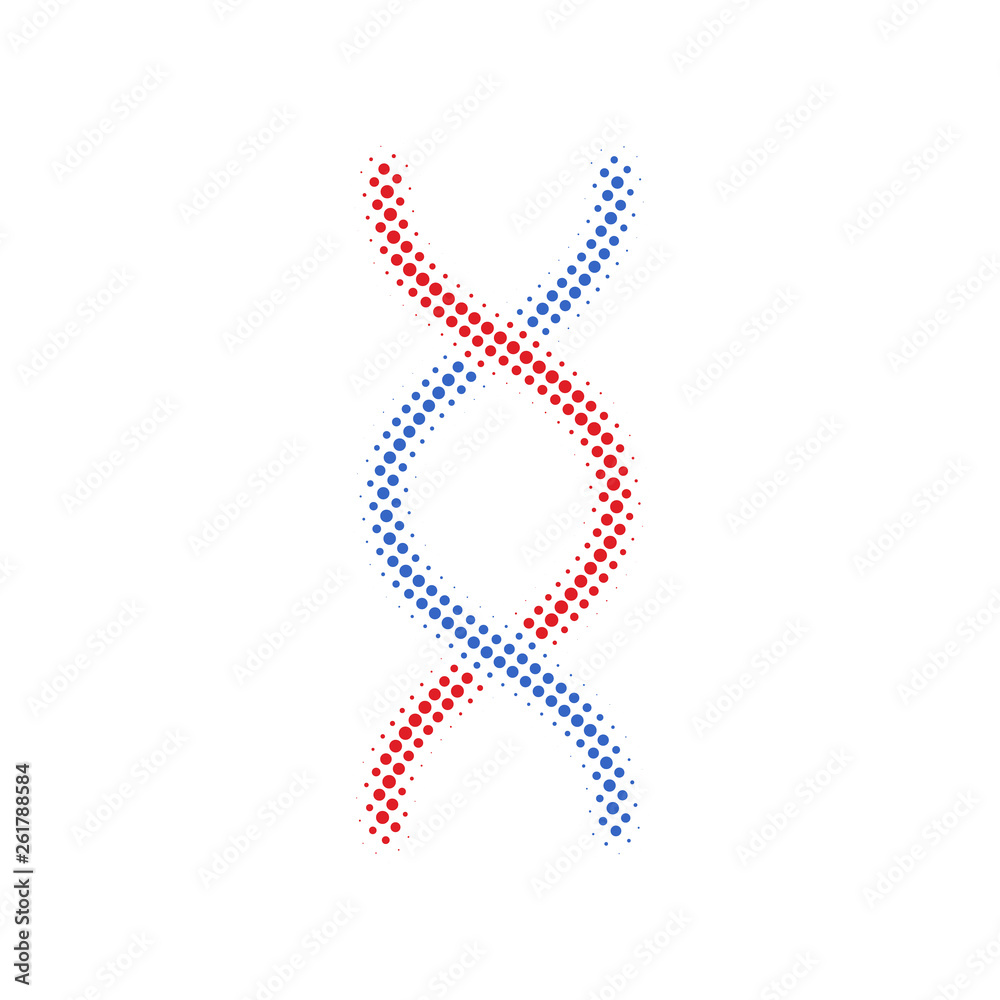 Blue and red DNA Spiral halftone vector icon. Illustration style is ...