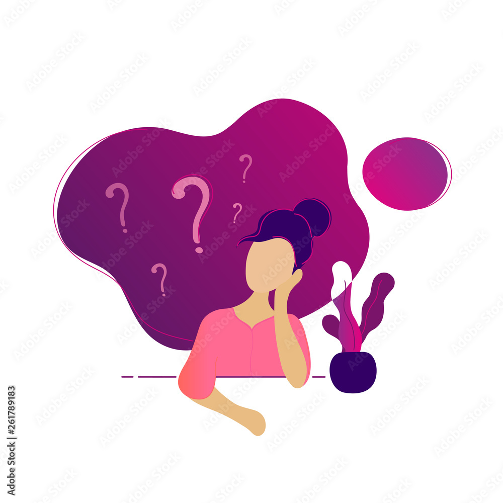 Young beauty woman thinking under question marks Stock Vector | Adobe Stock Young beauty woman thinking under question marks Stock Vector | Adobe Stock