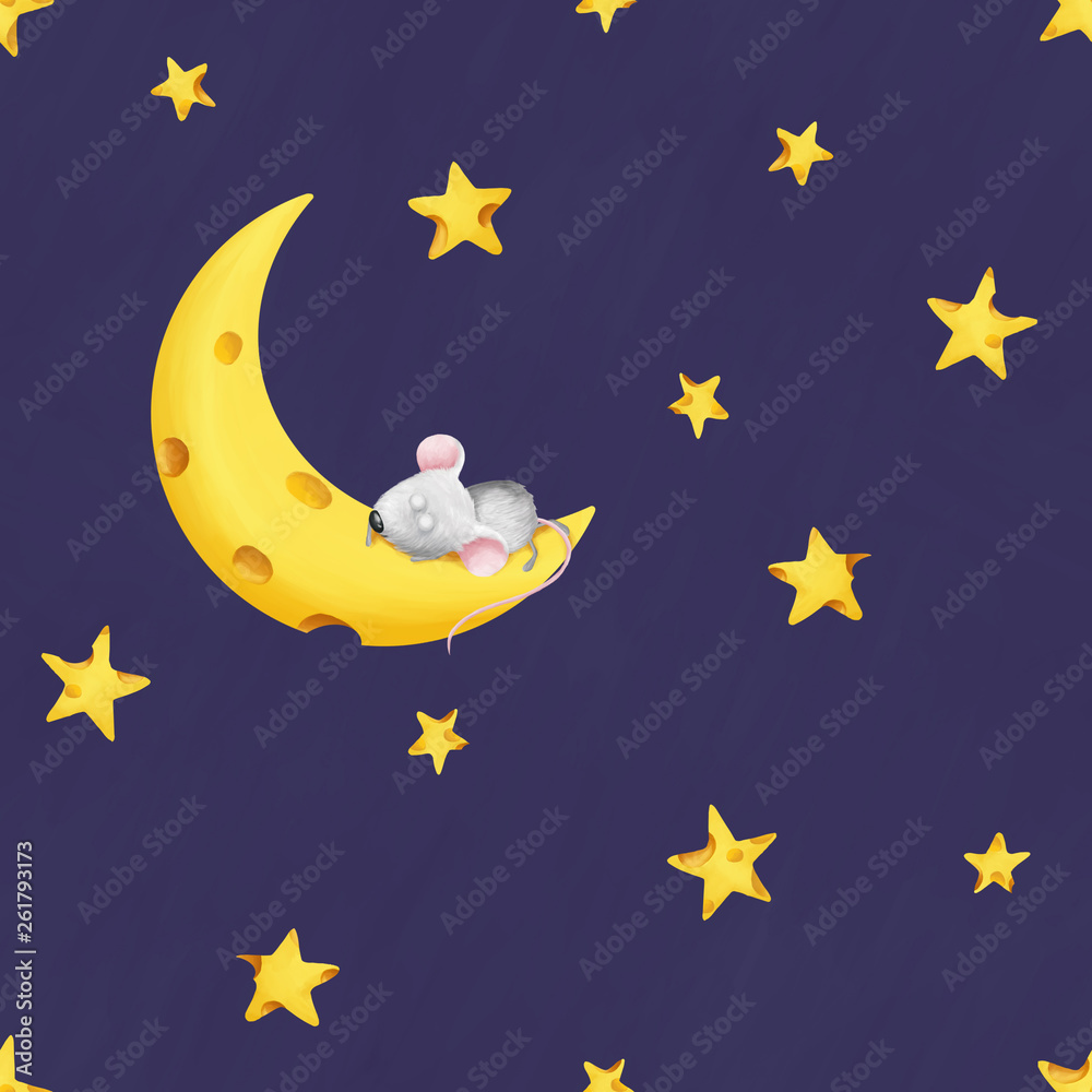 Cute little mouse and moon- cheese night sky. Nice positive ...