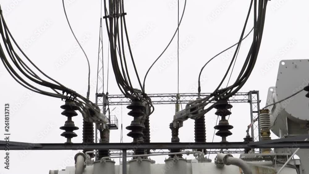 Electrical transformer substation. Power transformer at a power station ...