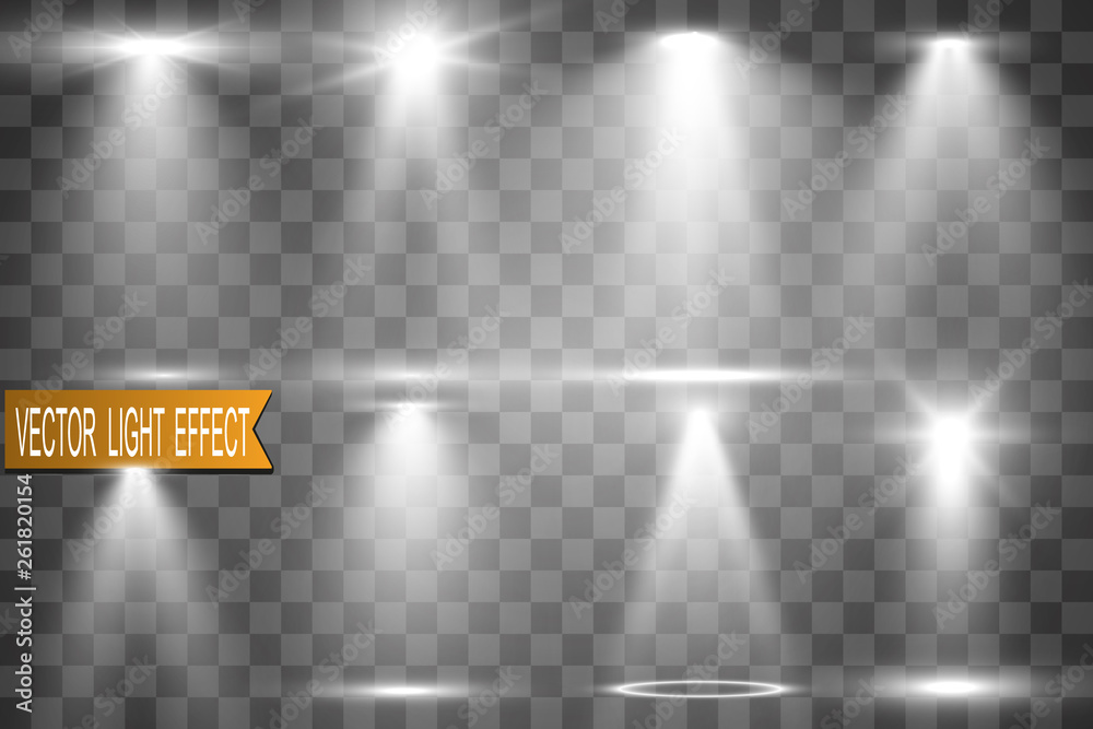 Collection of stage lighting, catwalk or platform, transparent effects ...