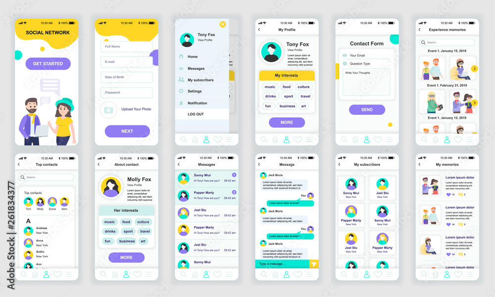 Set of UI, UX, GUI screens Social Network app flat design template for ... Set of UI, UX, GUI screens Social Network app flat design template for ...