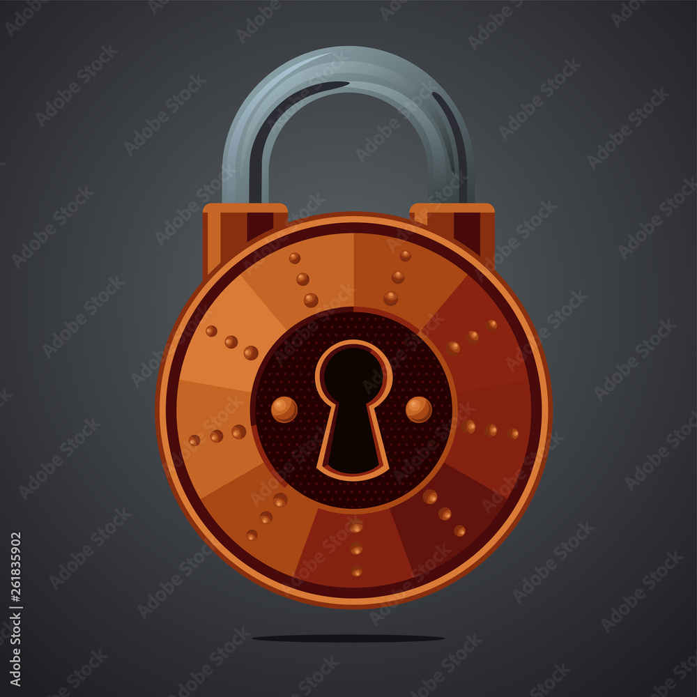 Cartoon vector lock. Vintage vector icon. Fantasy assets. Game design ...