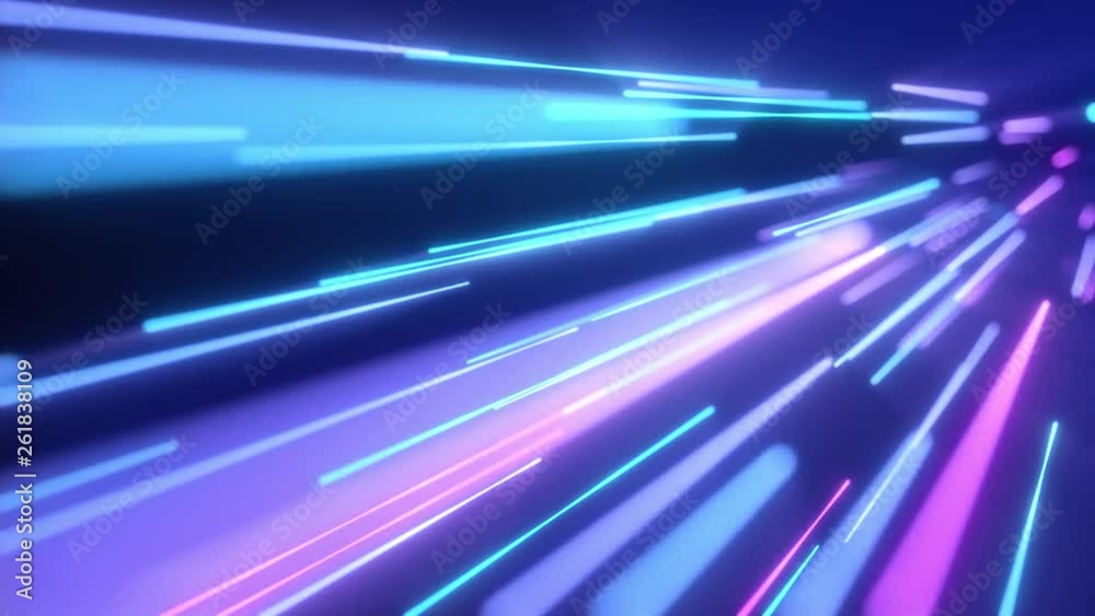 Neon pink blue light streaks. Seamless loop 4k abstract motion background. Fluorescent ...