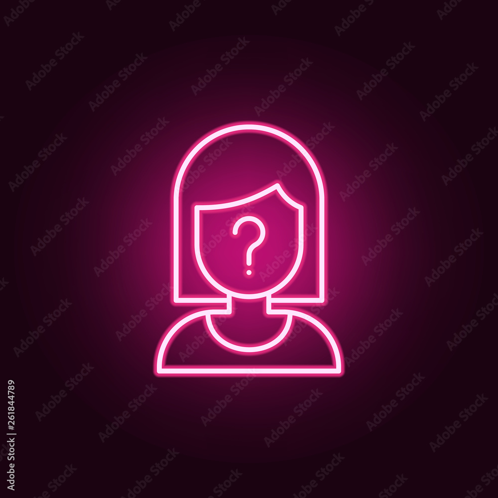 Suspect, woman, question mark neon icon. Elements of Law & Justice set ...