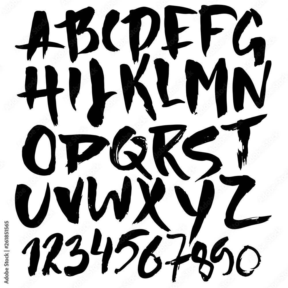 Hand Drawn Font Made By Dry Brush Strokes Grunge Style Alphabet
