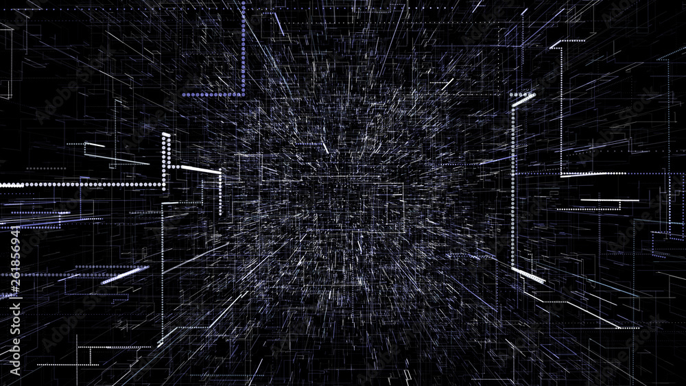 Blue abstract virtual space. 3d illustration flying through digital ...