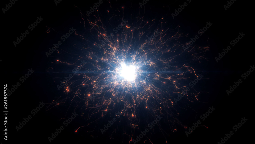 Futuristic space particles in bright round energy structure. space orb ...