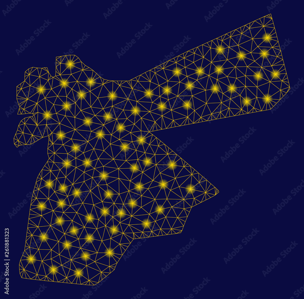 Bright yellow mesh Jordan map with lightspot effect. Wire frame polygonal mesh in vector EPS10 ...