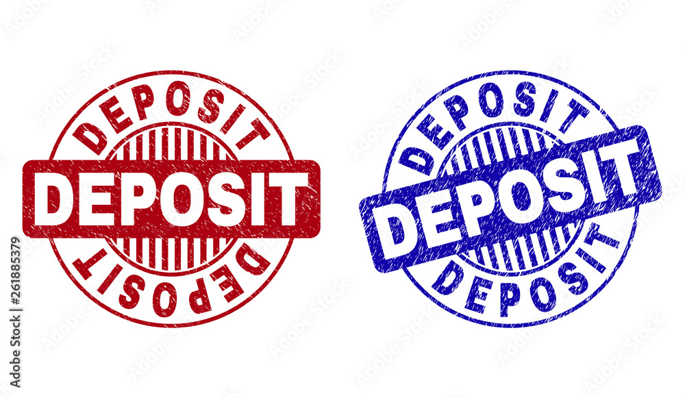 Grunge DEPOSIT round stamp seals isolated on a white background. Round ...