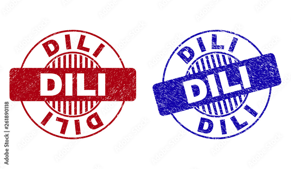 Grunge DILI round stamp seals isolated on a white background. Round ...
