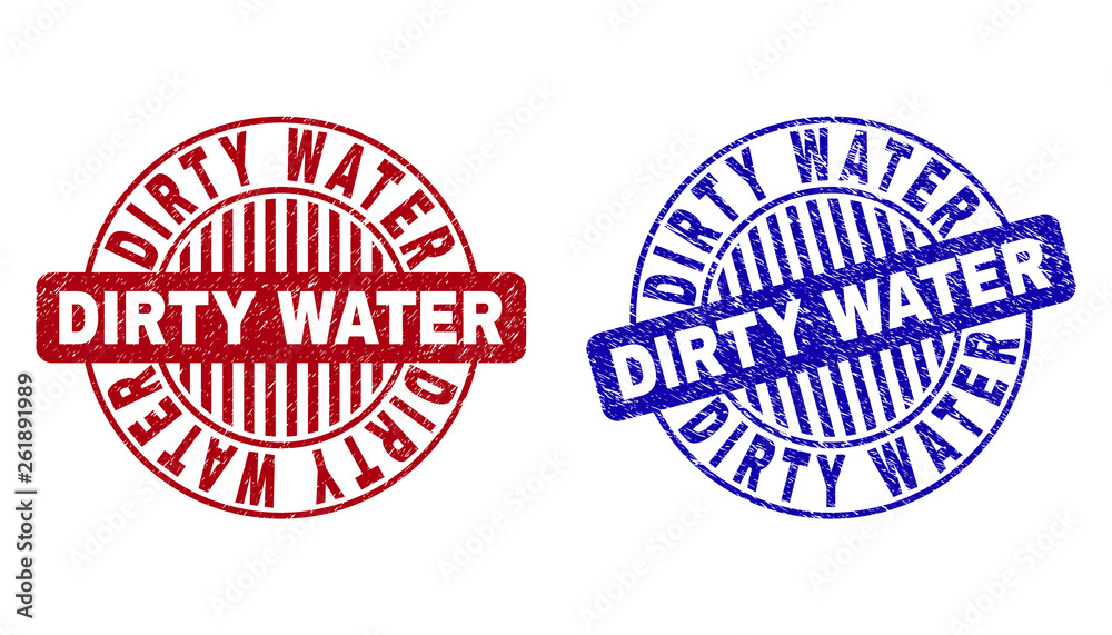 Grunge DIRTY WATER round stamp seals isolated on a white background ...