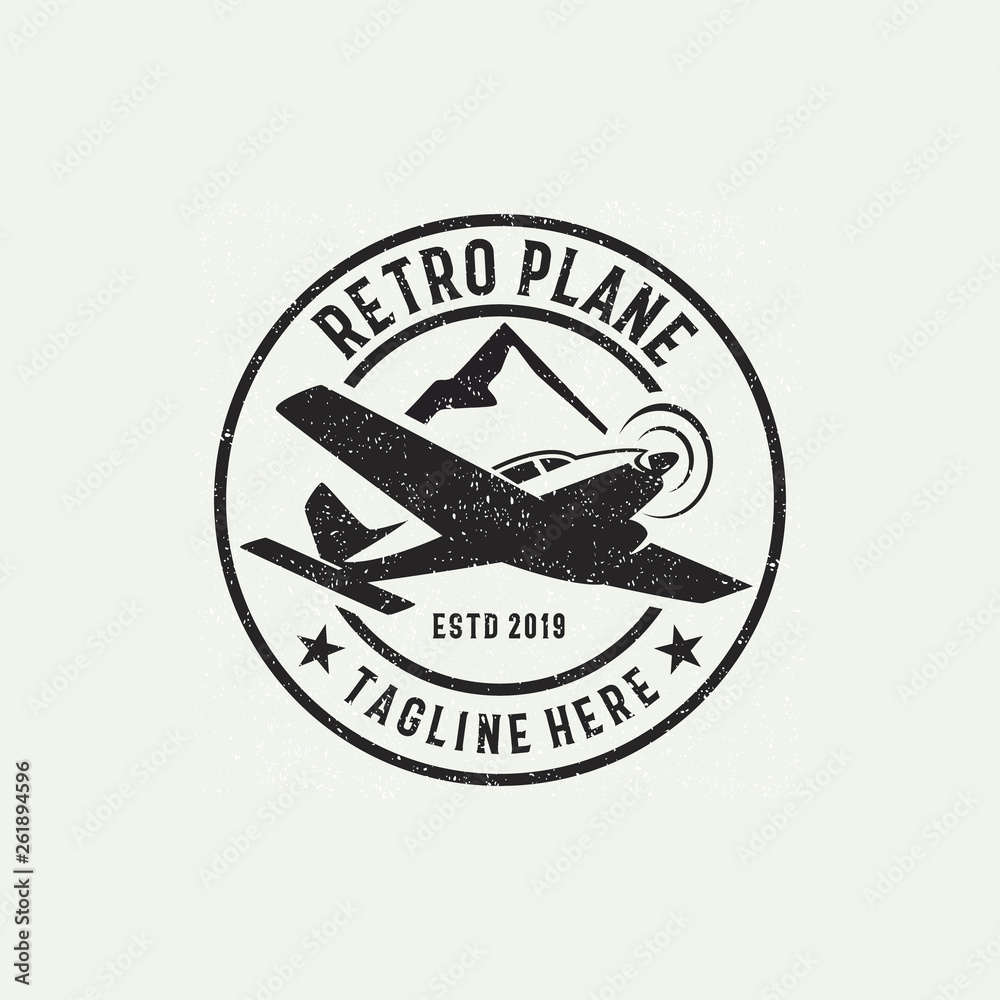retro plane logo, emblem plane & mountain logo. grunge, logo, airplane ...