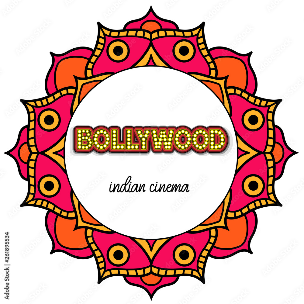 Bollywood traditional indian cinema lettering vector illustration ...