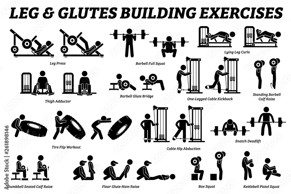 Legs and glutes building exercise and muscle building stick figure ...