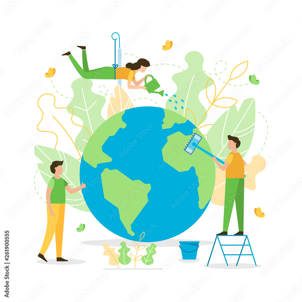 People Cleaning The Earth Cartoon