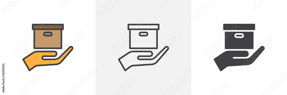 Parcel delivery icon. Line, glyph and filled outline colorful version ...