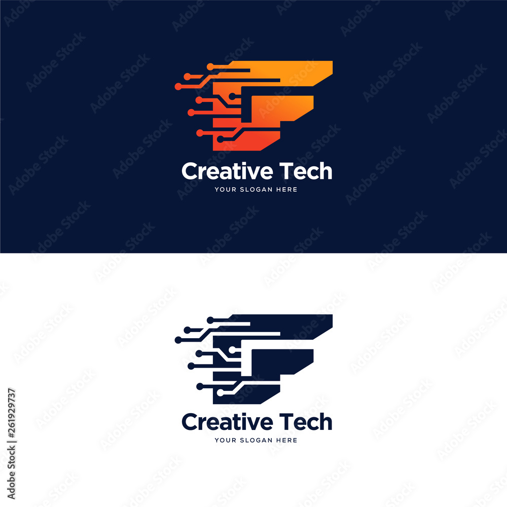 F initial tech logo designs vector with modern circuit Stock Vector ...