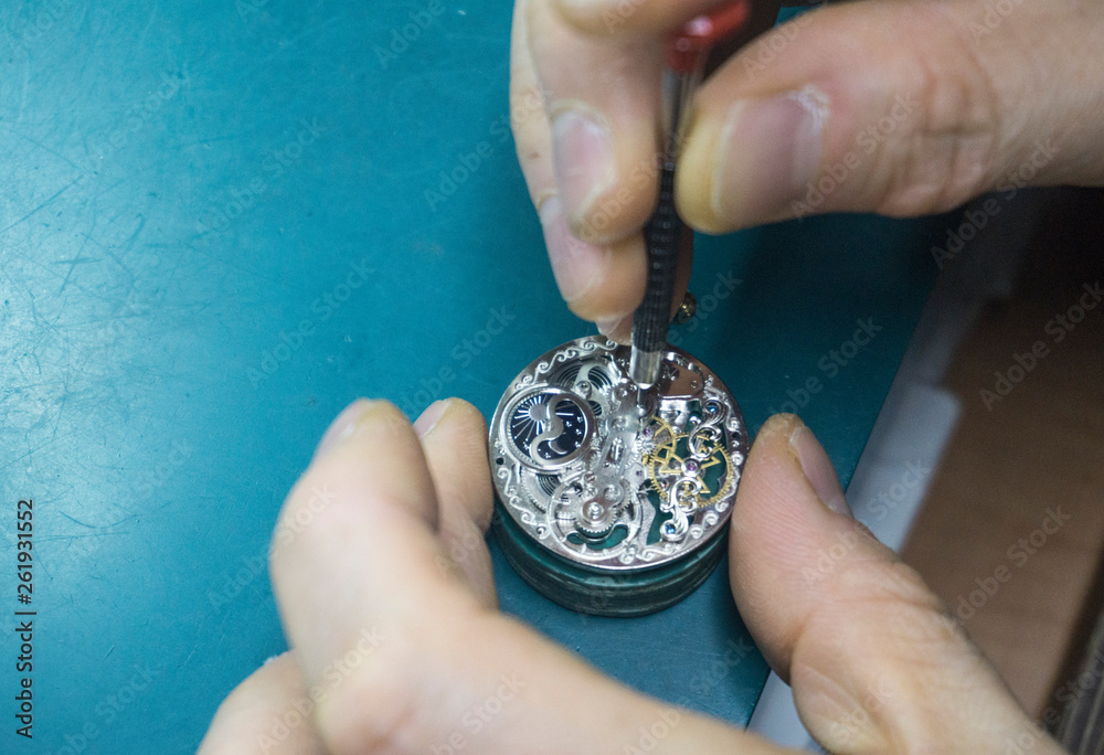 Repairing the mechanical watches. parts of automatic wristwatch. Stock ...
