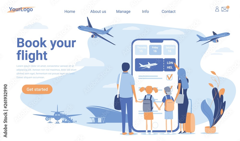 Landing page template of Book your flight. Modern flat design concept ...