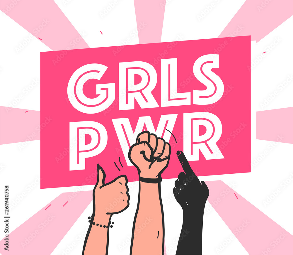 Vector hand drawn illustration with girls power text and sketch style ...