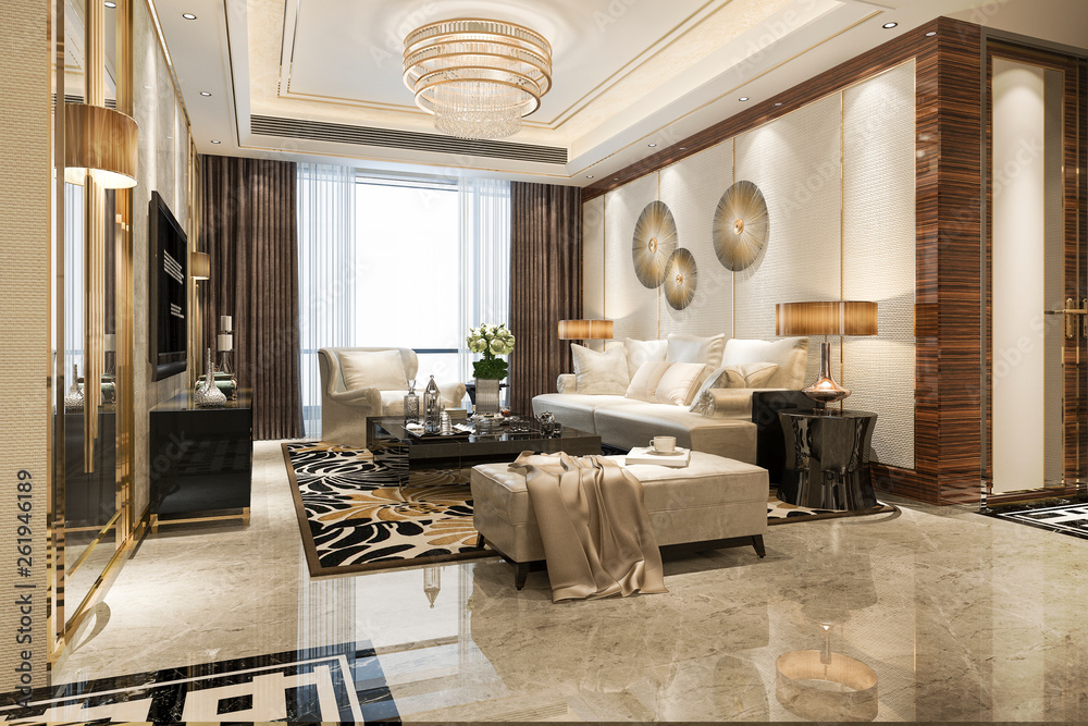 3d rendering wood classic living room and dining room with shelf Stock ... 3d rendering wood classic living room and dining room with shelf Stock ...