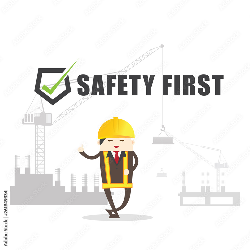 Safety first symbol with technician yellow helmet on white Stock Vector ...