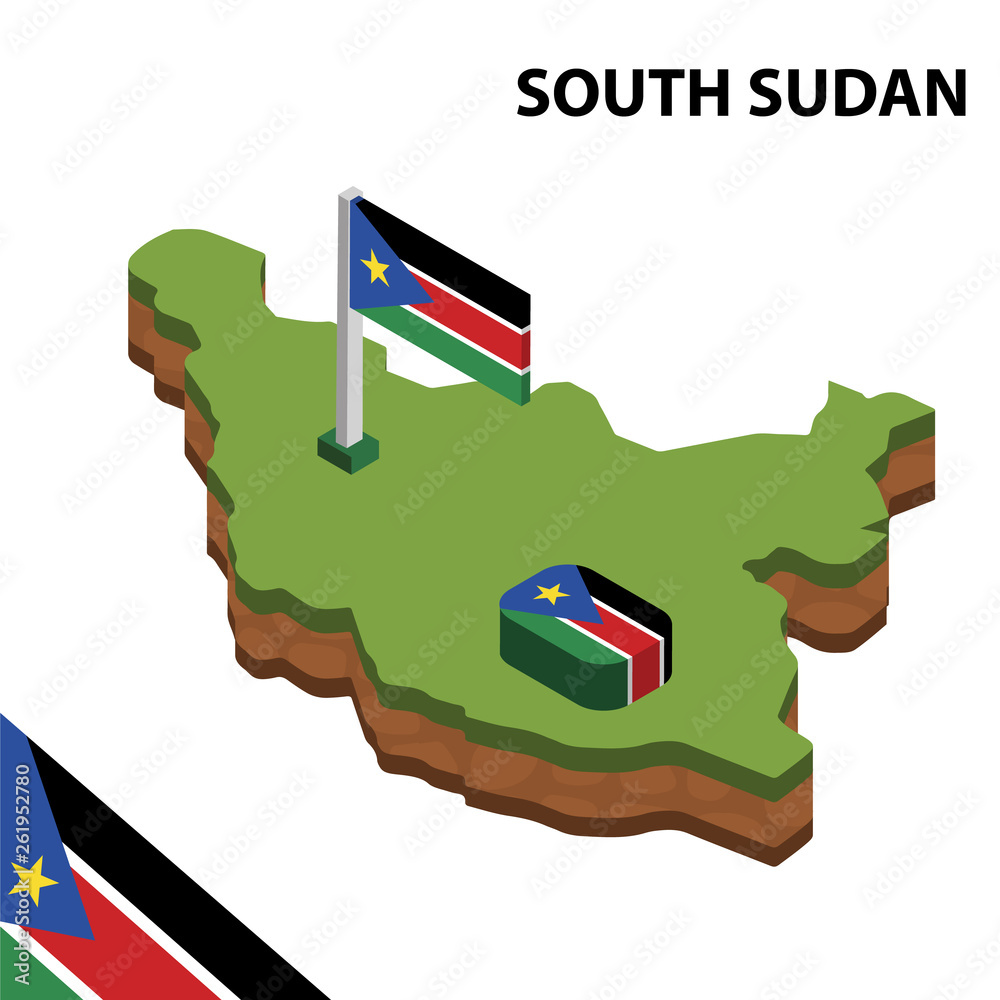 Isometric map and flag of South Sudan. 3D isometric Vector Illustration ...