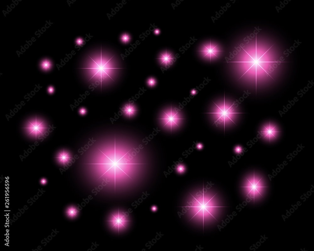 Glitter effect with black isolated background. Pink magic shine ...