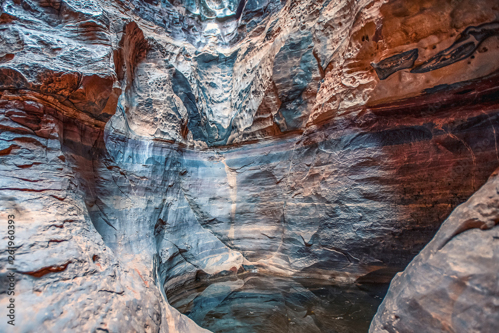 inside the Khazali Canyon in incredible lunar landscape in Wadi Rum in ...