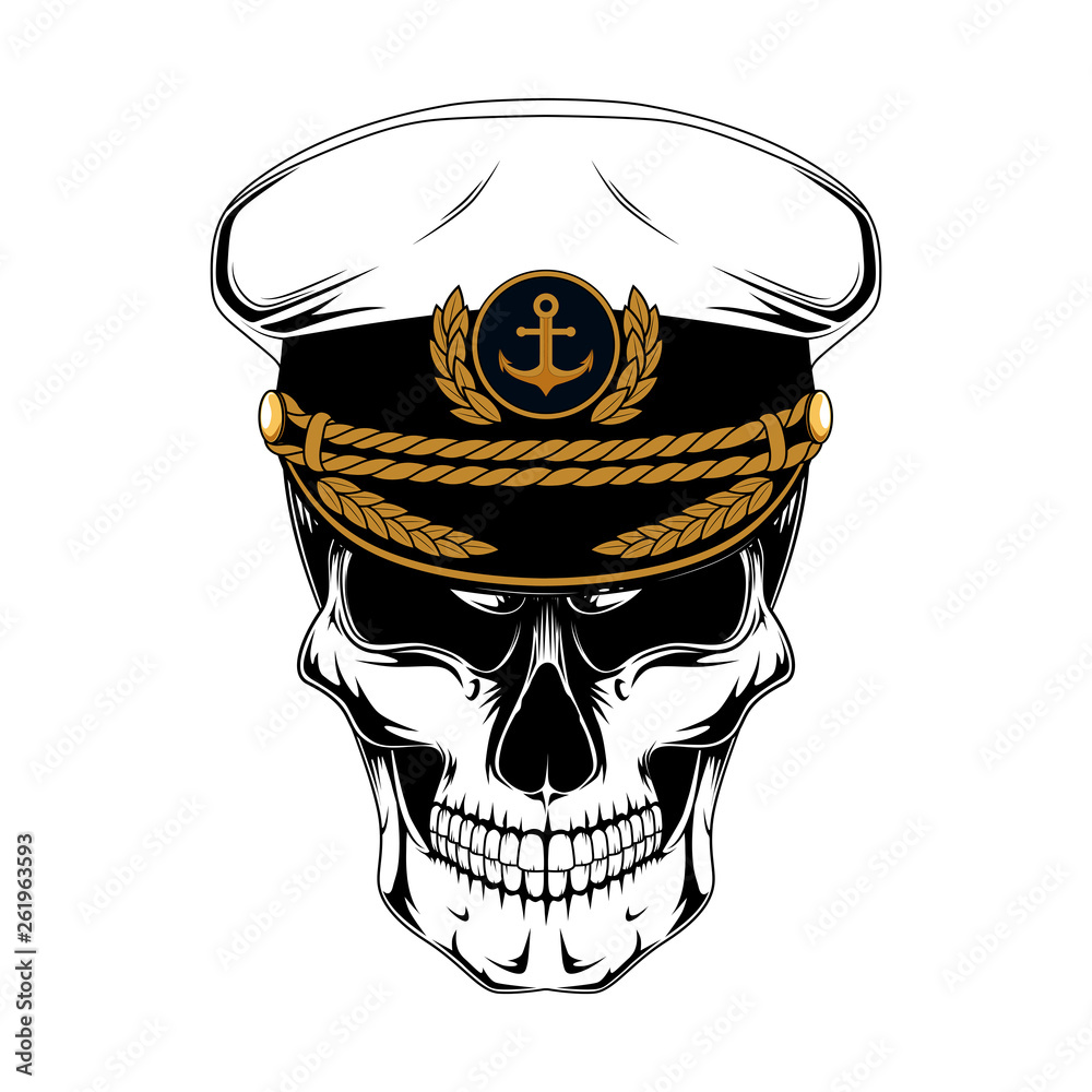 Skull captain in captains cap. Vector image on white background. Stock ...