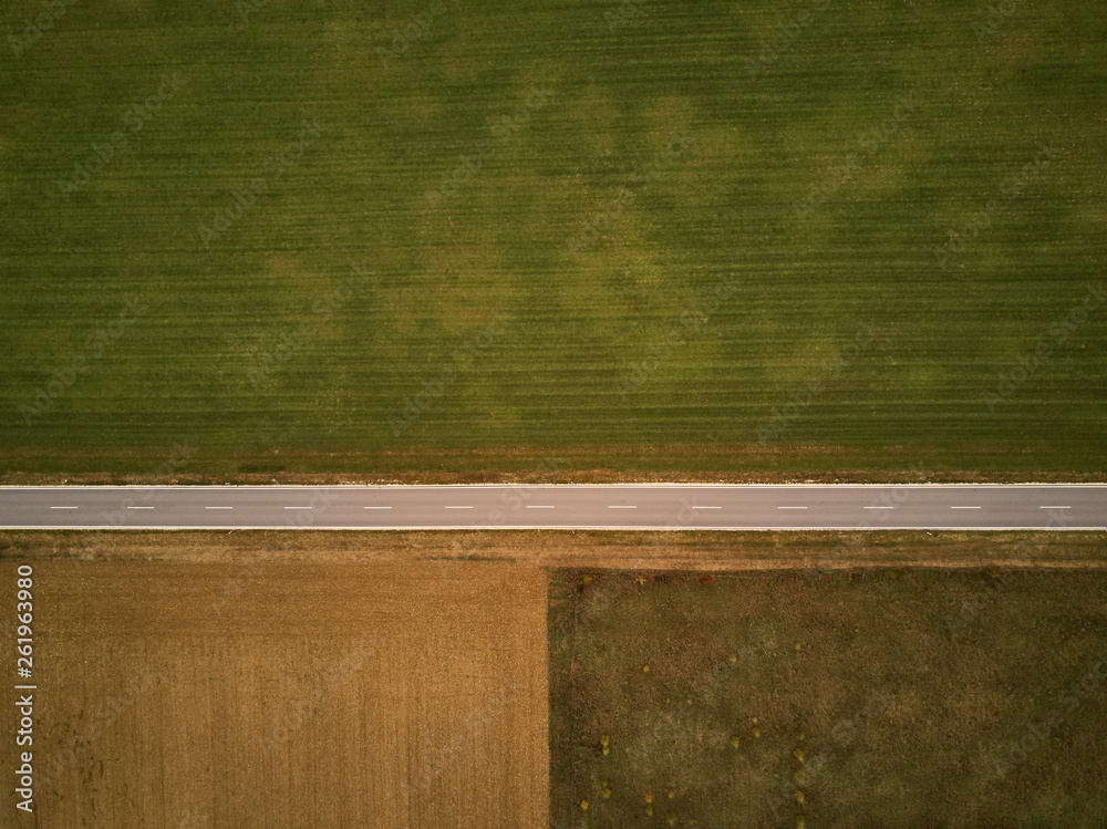 Empty highway from above through field and meadow Stock Photo | Adobe Stock