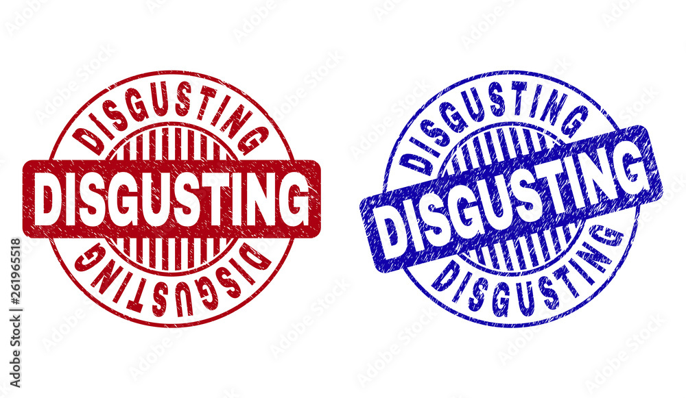 Grunge DISGUSTING round stamp seals isolated on a white background ...