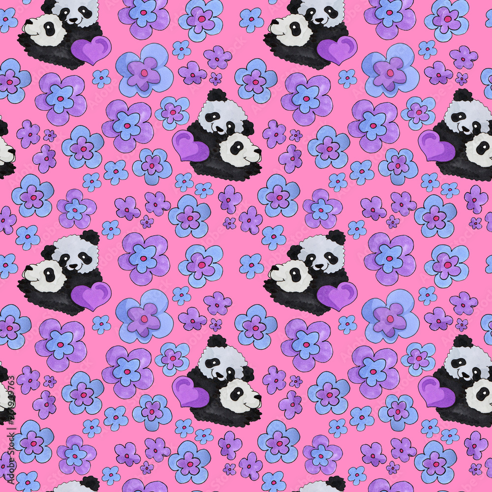 cute panda pattern. background for web and print purpose. marker art ...