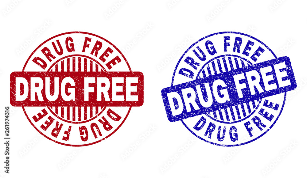 Grunge DRUG FREE round stamp seals isolated on a white background ...