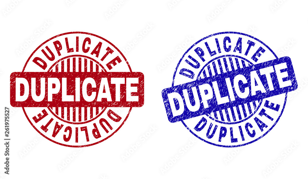 Grunge DUPLICATE round stamp seals isolated on a white background ...