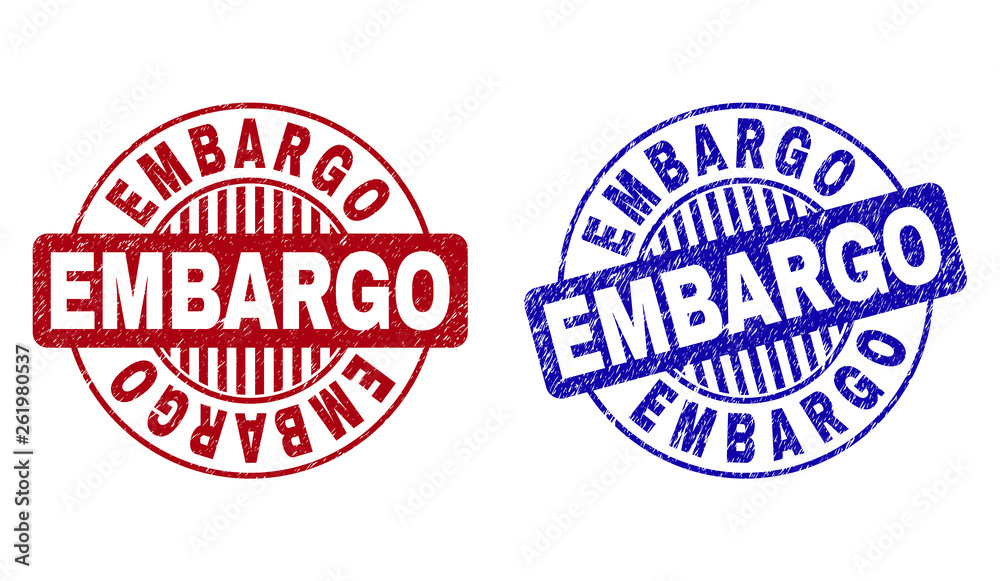 Grunge EMBARGO round stamp seals isolated on a white background. Round ...