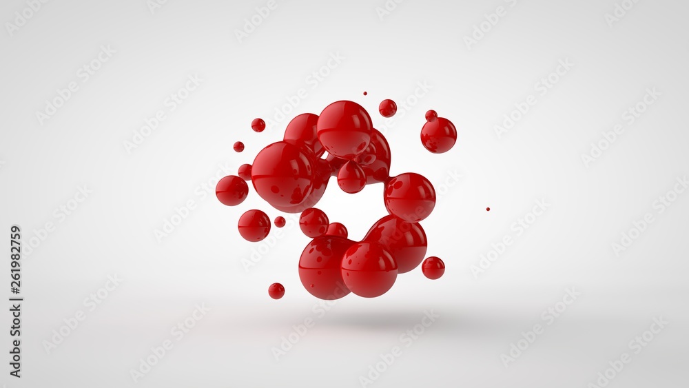 3D rendering of a plurality of drops of the red liquid looked like ...