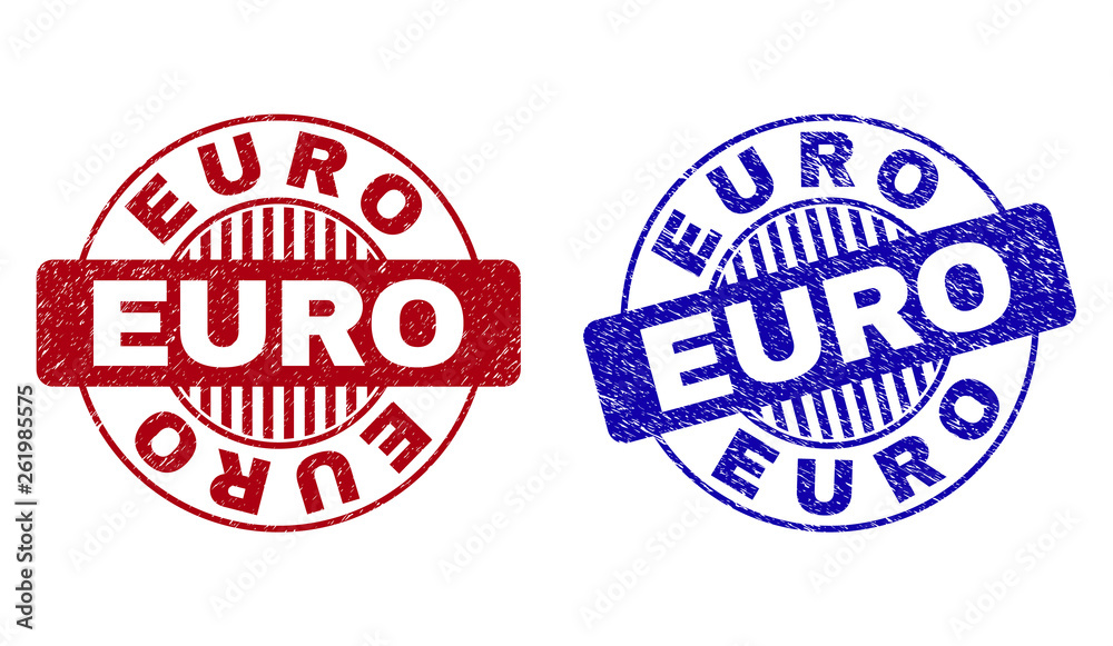 Grunge EURO round stamp seals isolated on a white background. Round ...