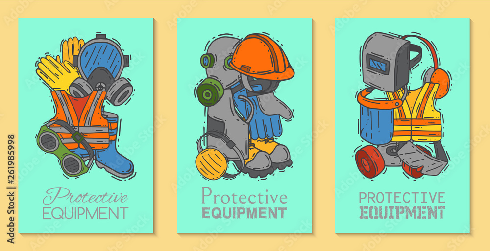 Personal protective equipment for safe work vector illustration. Big ...
