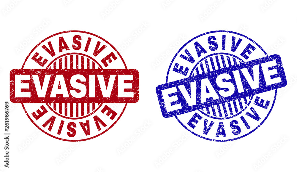 Grunge EVASIVE round stamp seals isolated on a white background. Round seals with grunge texture ...