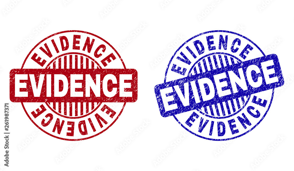Grunge EVIDENCE round stamp seals isolated on a white background. Round ...