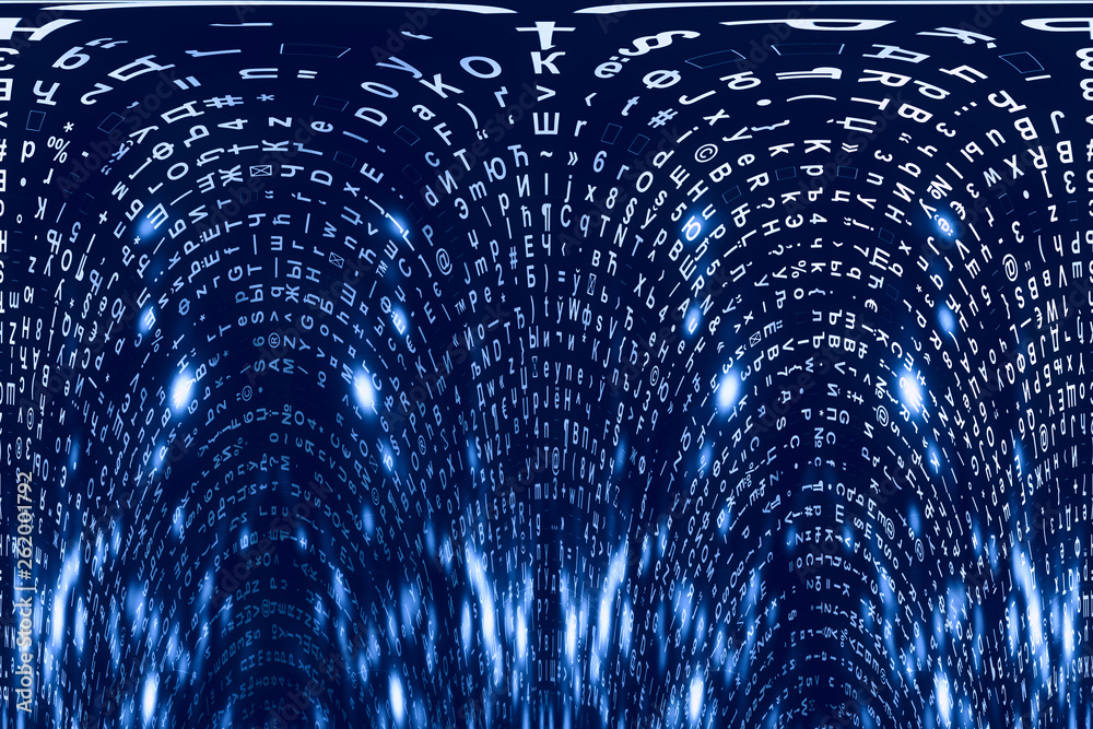 Blue matrix digital background. Distorted cyberspace concept ...
