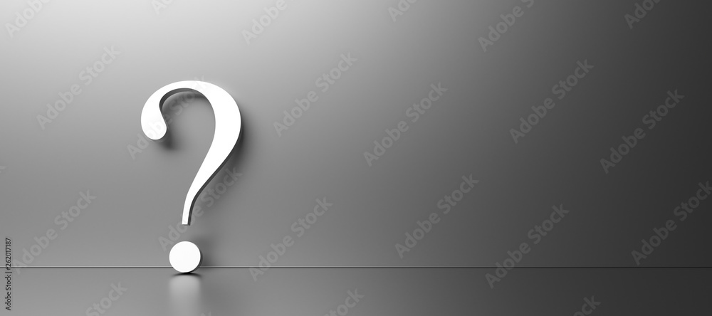 White question mark on black background with empty space on right side ...