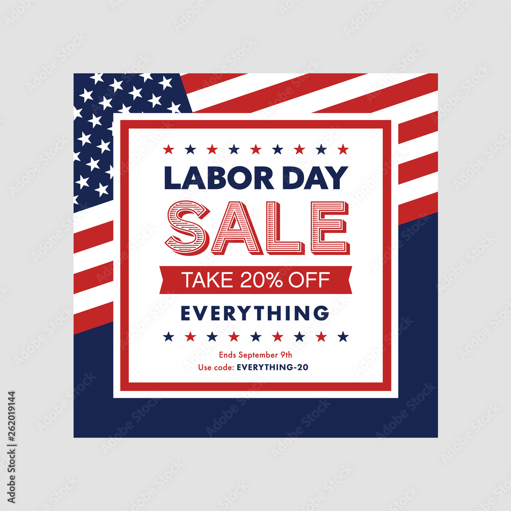 Labor day sale banner template with flag. Vector illustration. Stock ...