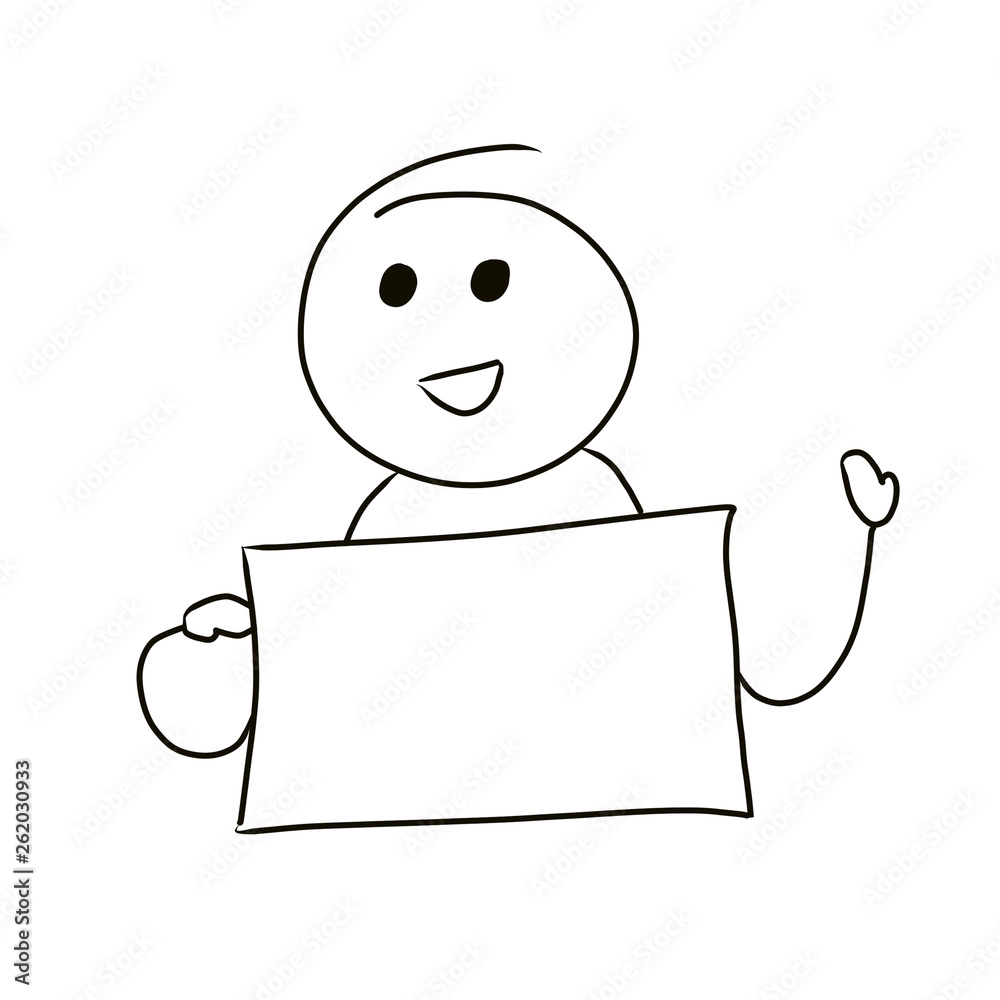 Stick man holding board with empty template space. Stick man idea ...