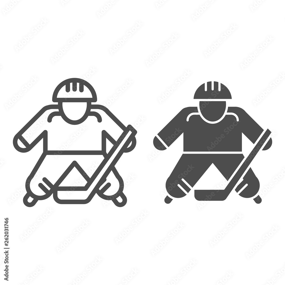 Hokey player line and glyph icon. Ice hockey player vector illustration ...
