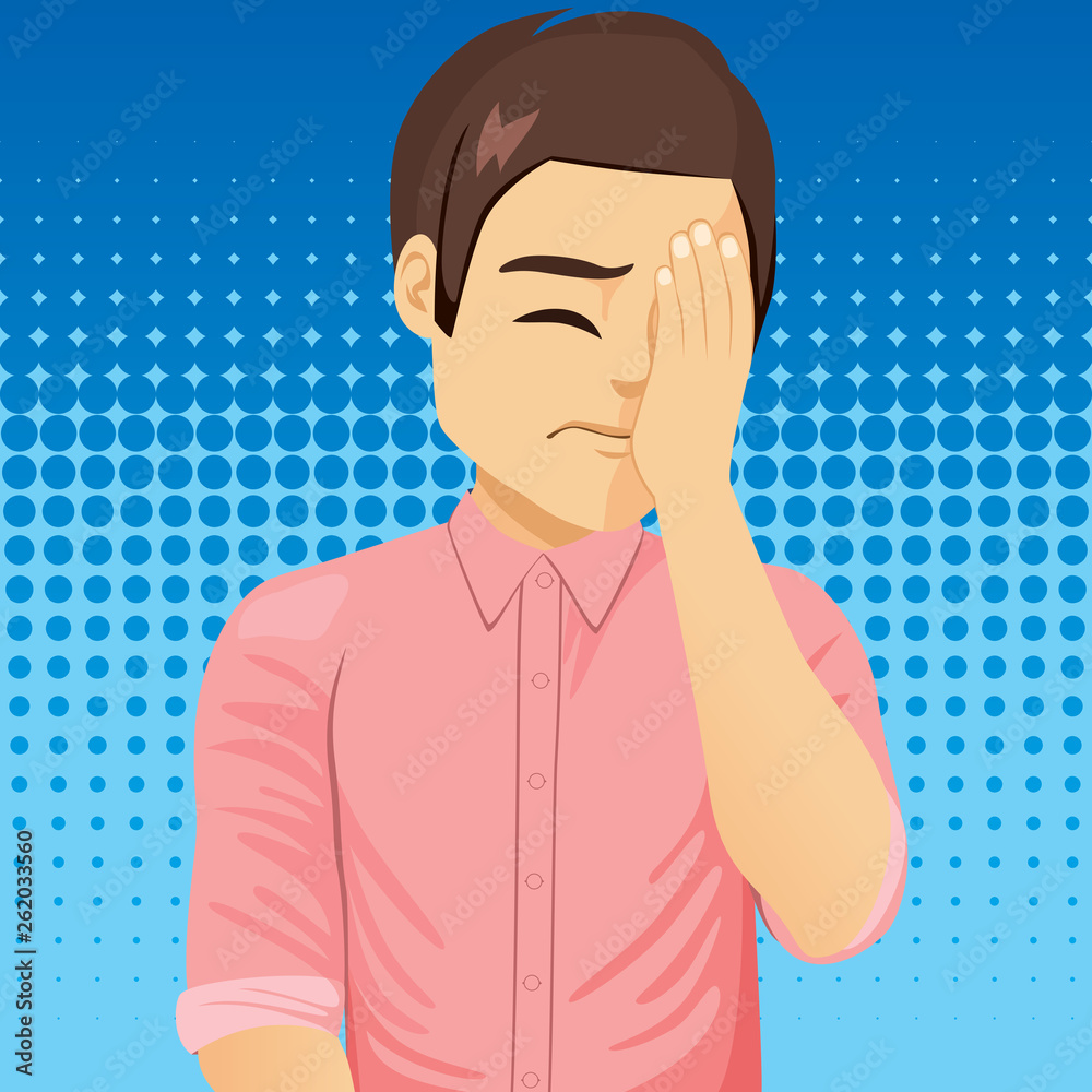 Sad frustrated man with hand palm on face making facepalm gesture Stock ...