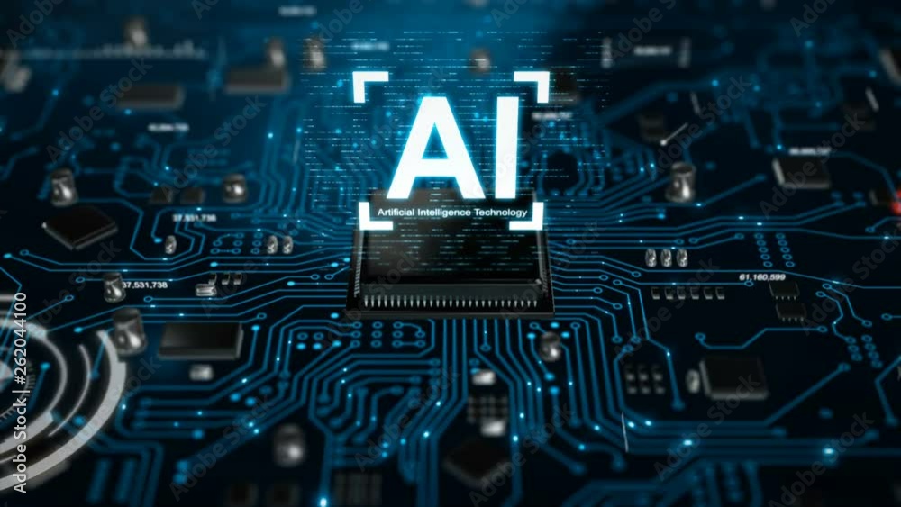 3D Render animation of AI Artificial intelligence in CPU chipset ...